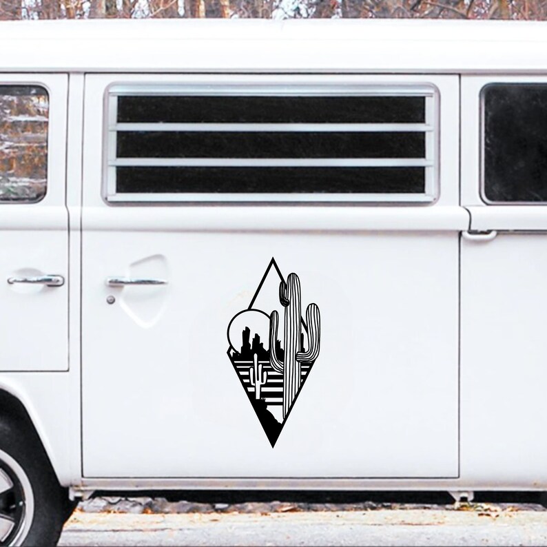 Triangle Cactus and Sun Caravan Sticker, Caravan Vinly Decal, Camping ...