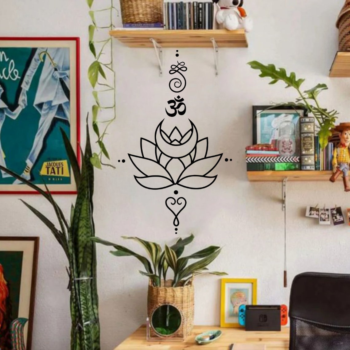 Lotus and Yoga Sticker, Yoga Wall Art, Yoga Decor, Oum Wall Art, Yoga ...
