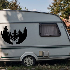 Deer and Forest Caravan Sticker, Caravan Vinly Decal, Camping Decal ...