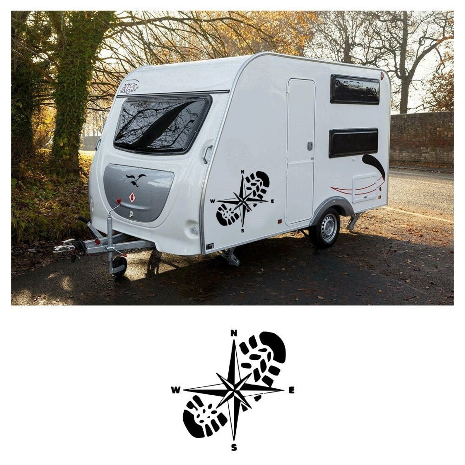 Compass and Footprint Caravan Sticker, Caravan Vinly Decal, Truck ...