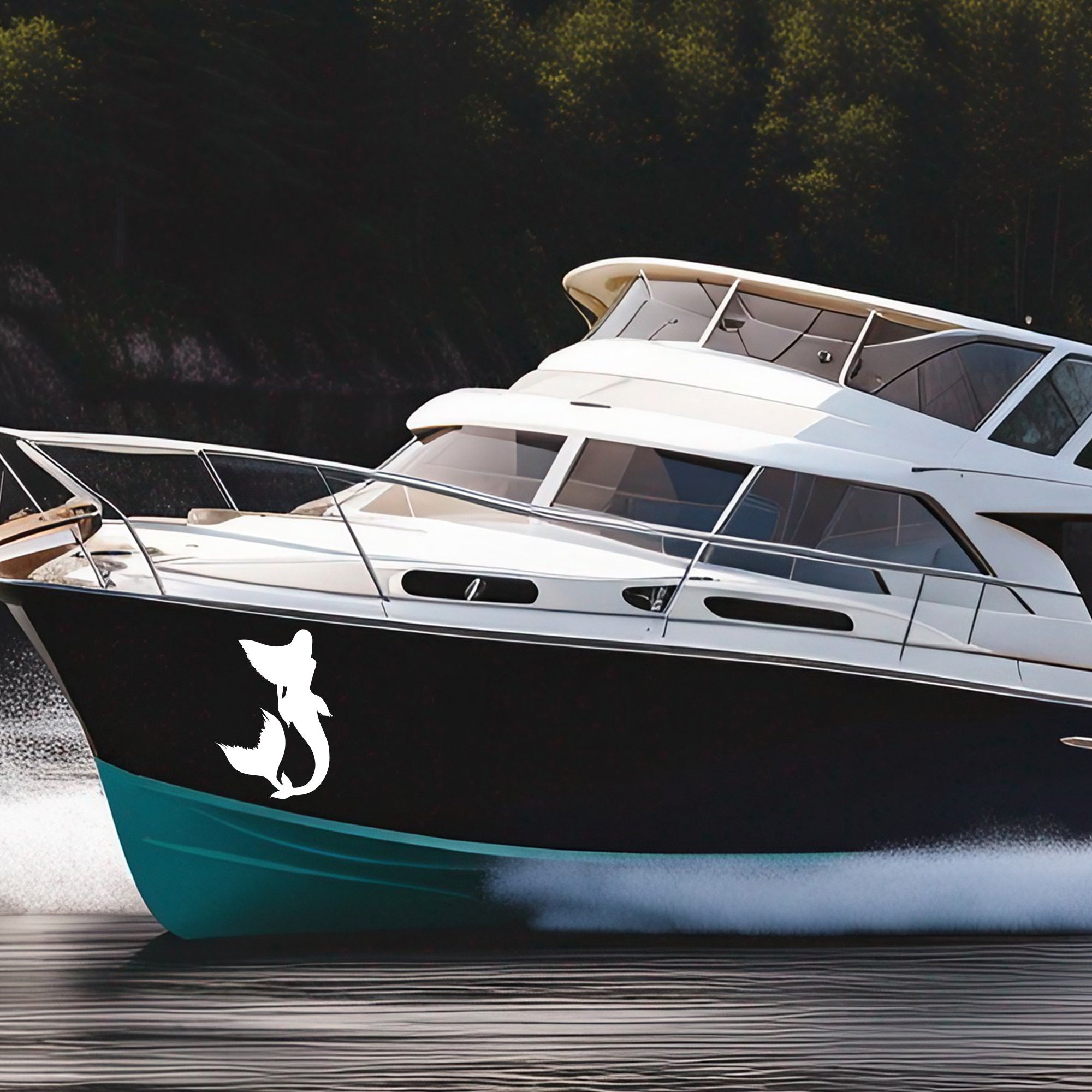 Mermaid Silhouette Yacht Decal Custom Vinyl Sticker for Boats Nautical ...