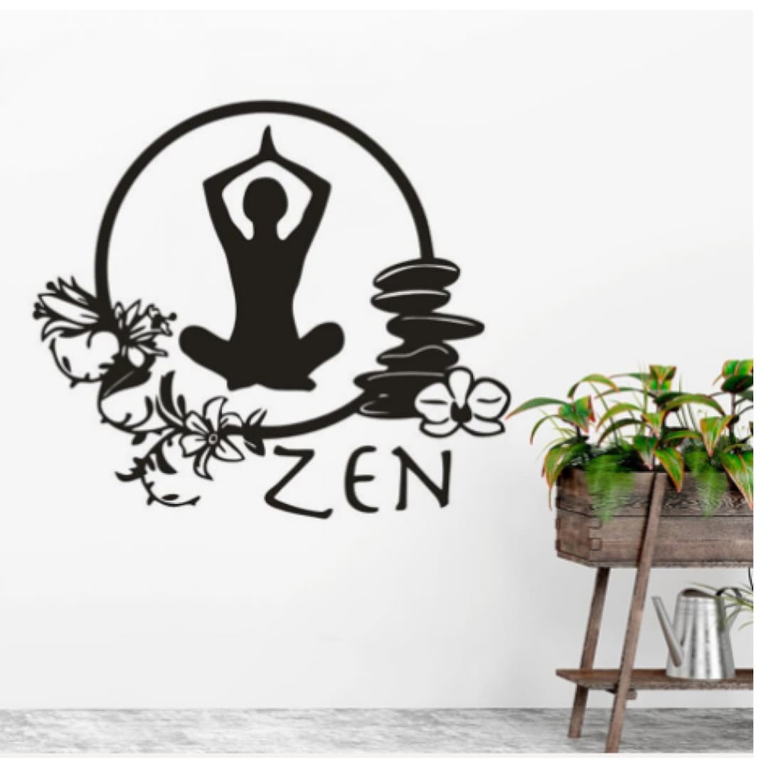 Zen Yoga Wall Decal for Meditation Room Spa Decor Floral Silhouette ...