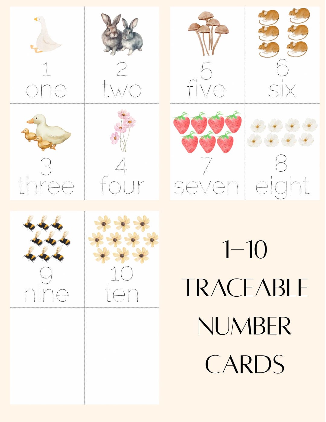 Traceable Number Cards 1-10 - Etsy