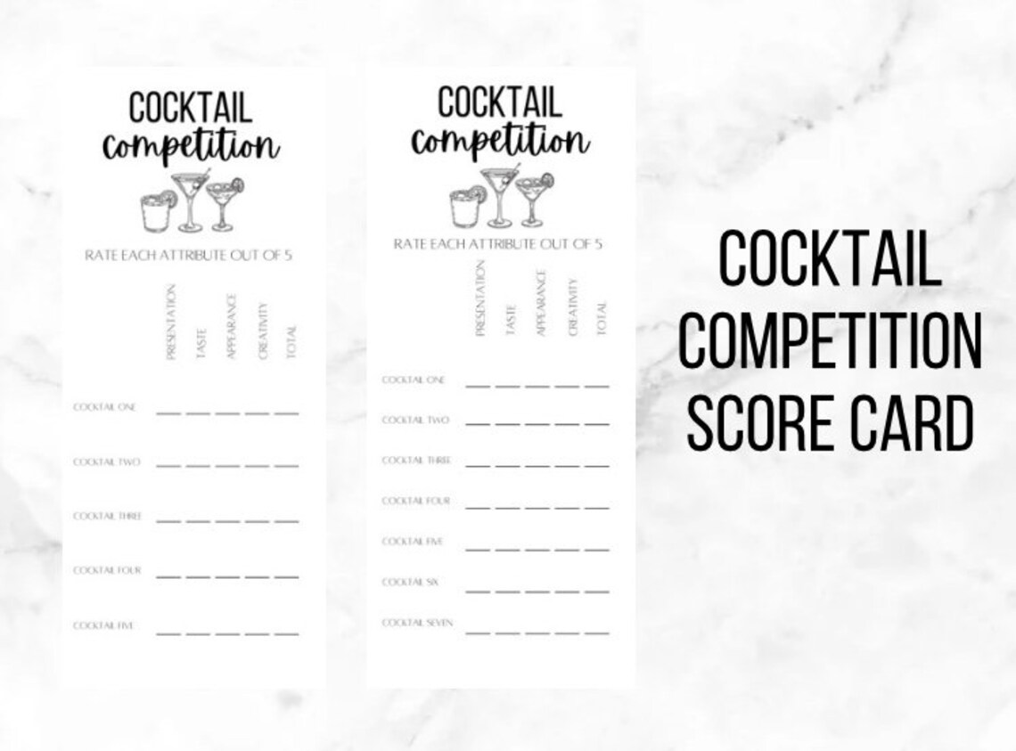 Cocktail Competition Score Card, Categories-presentation, Taste ...