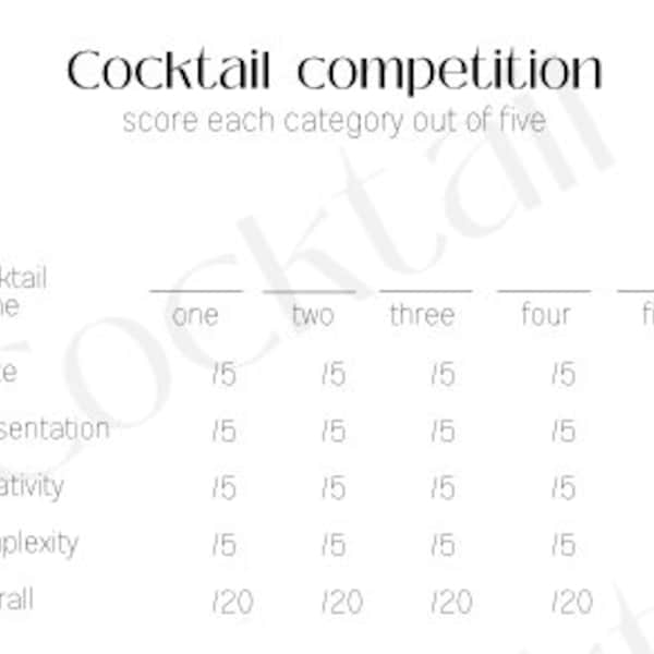 Cocktail Score Card - Etsy Australia