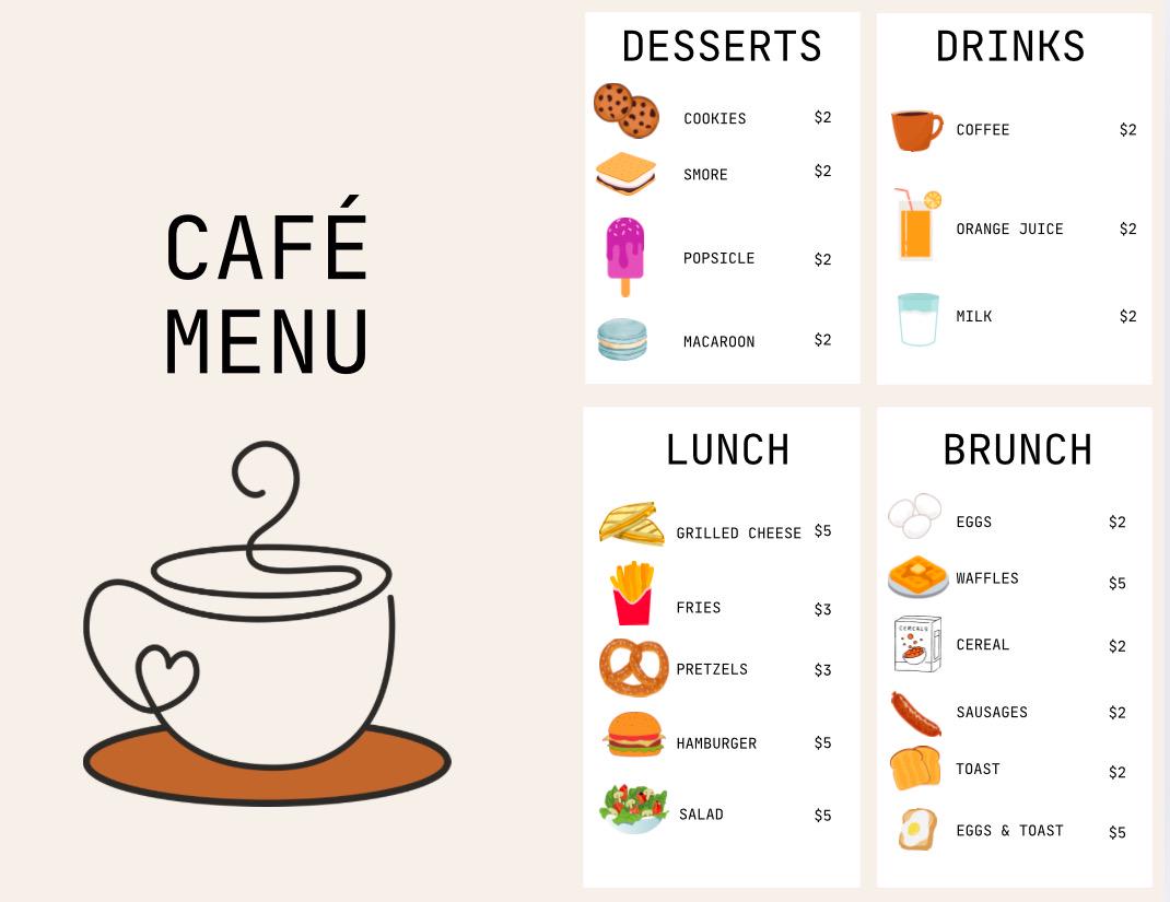 Café Menu Pretend Play Printable - Etsy