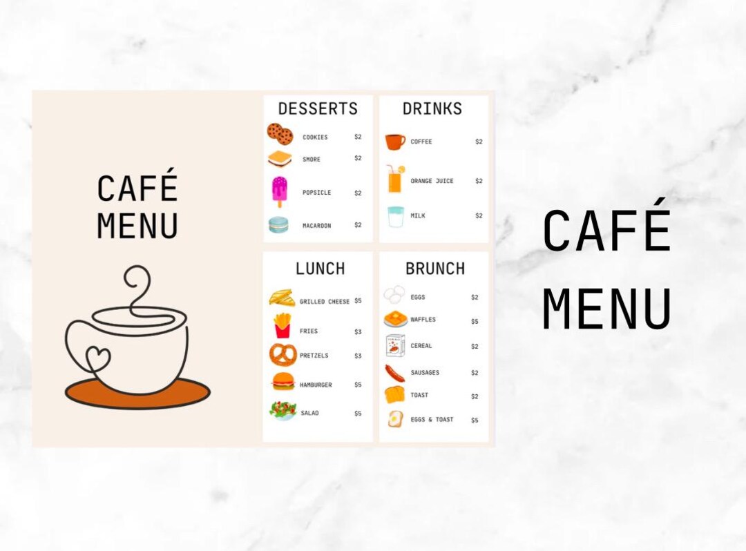 Café Menu Pretend Play Printable - Etsy