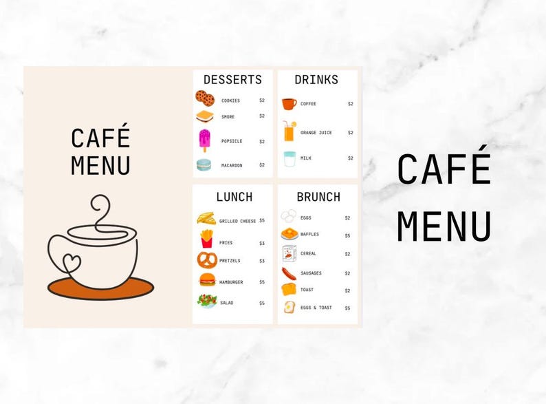 Café Menu Pretend Play Printable - Etsy