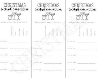 Printable Christmas Cocktail Competition Score Card, Christmas Cocktail ...