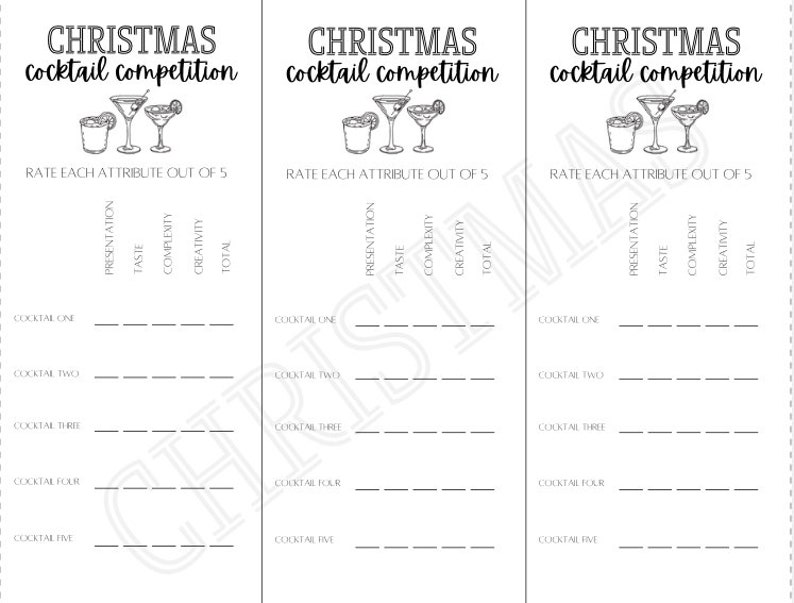 Christmas Cocktail Competition Score Sheet - Etsy