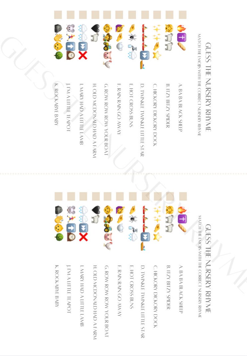Guess the Nursery Rhyme Baby Shower Game - Etsy
