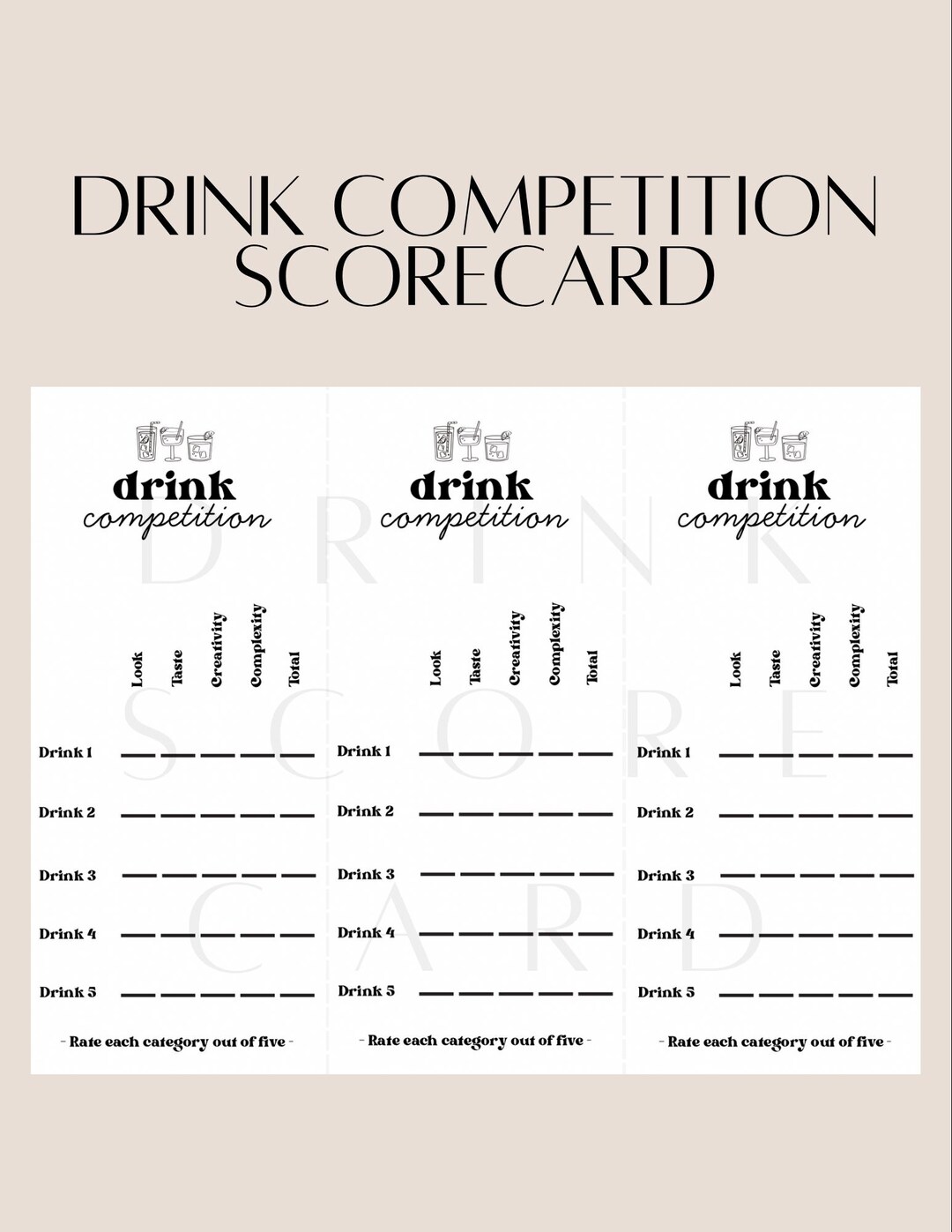 Drink Competition Scorecard - Party Game Printable - Etsy