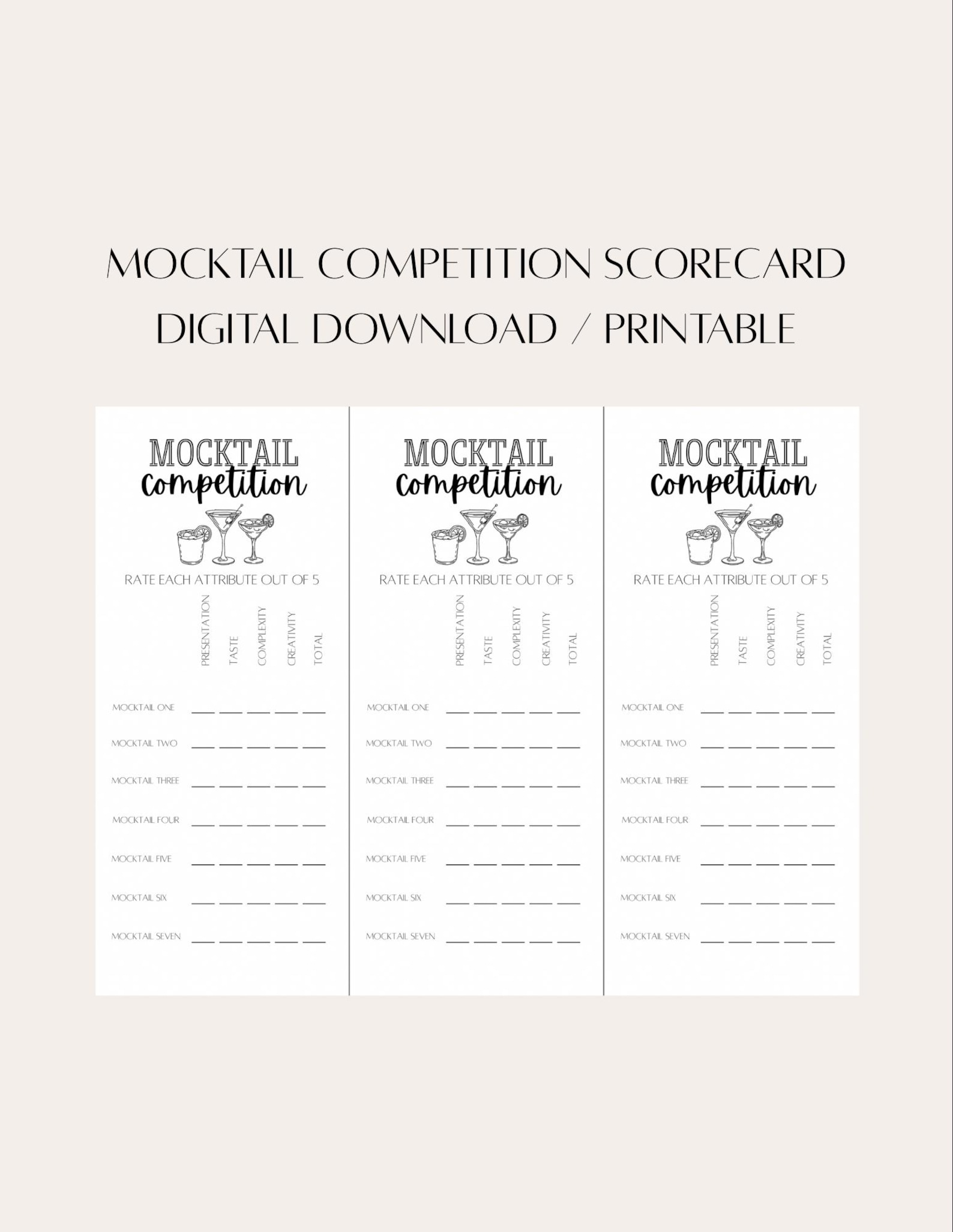 Mocktail Competition Score Sheet - Etsy