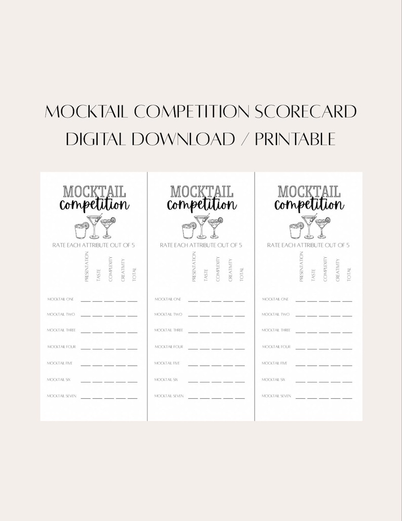 Mocktail Competition Score Sheet - Etsy