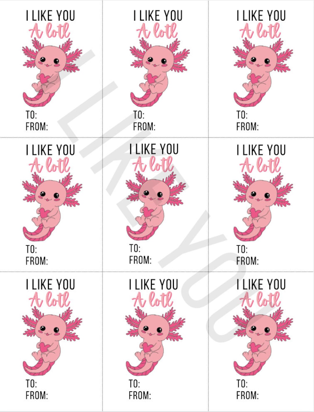 Axolotl Valentine’s Day Cards Printable - Colour - Etsy