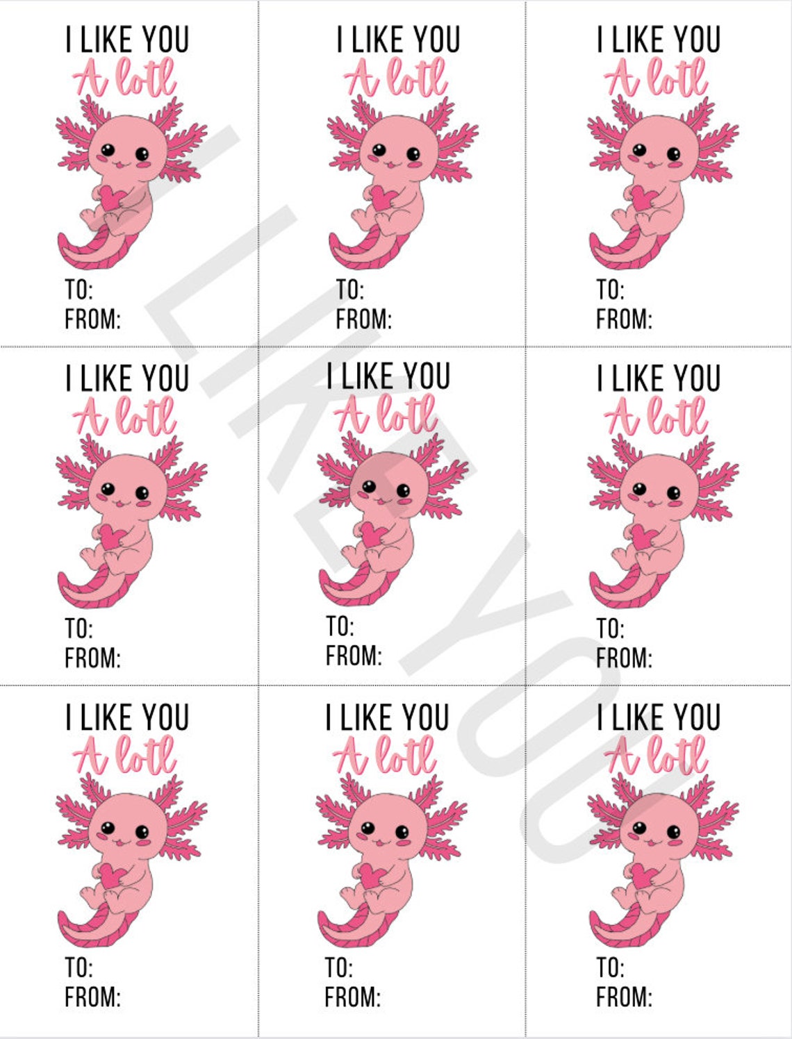 Axolotl Valentine’s Day Cards Printable - Colour - Etsy