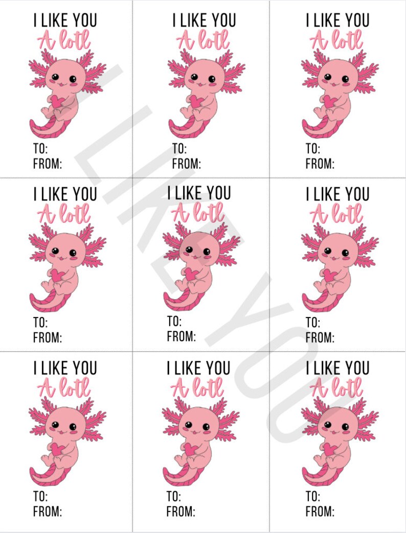 Axolotl Valentine’s Day Cards Printable - Colour - Etsy