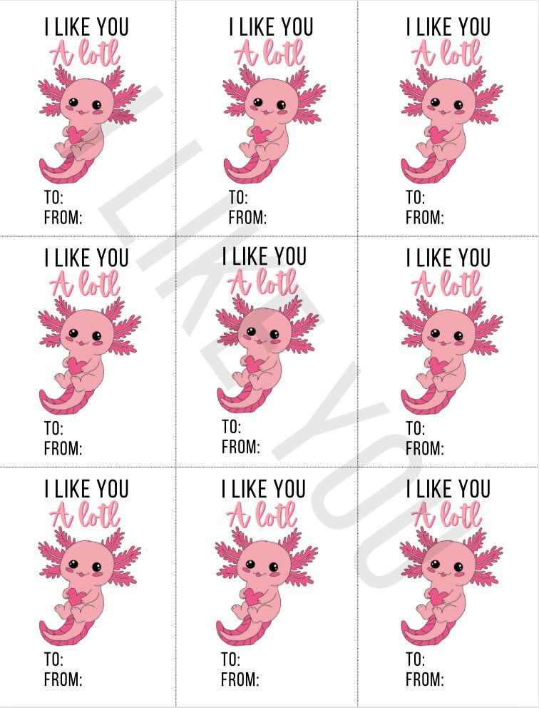 Axolotl Valentine’s Day Cards Printable - Colour - Etsy