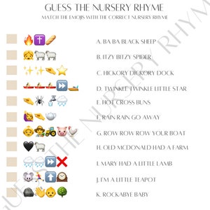 Guess the Nursery Rhyme Baby Shower Game - Etsy Canada