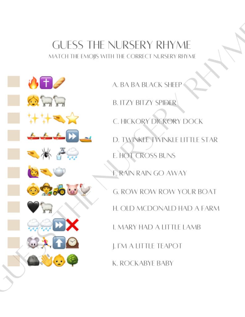 Guess the Nursery Rhyme Baby Shower Game - Etsy