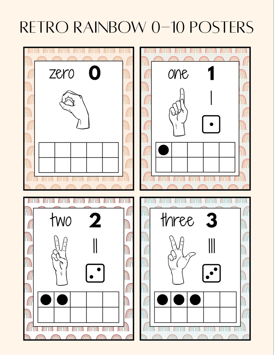 Classroom Number Posters 0-10, Retro, Rainbow, Ten Frame, ASL ...