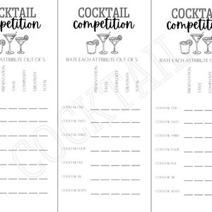 Cocktail Competition Score Card, Cocktail Competition Score Sheet ...