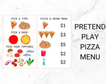 Pretend Play Pizza Menu Set, Pizza Restaurant Play, Pizza Pretend Play ...