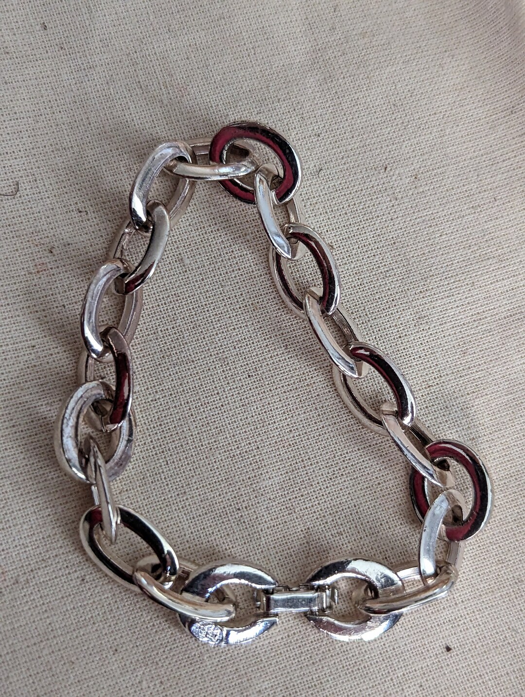 80s Silver Link Bracelet With Rhinestones - Etsy