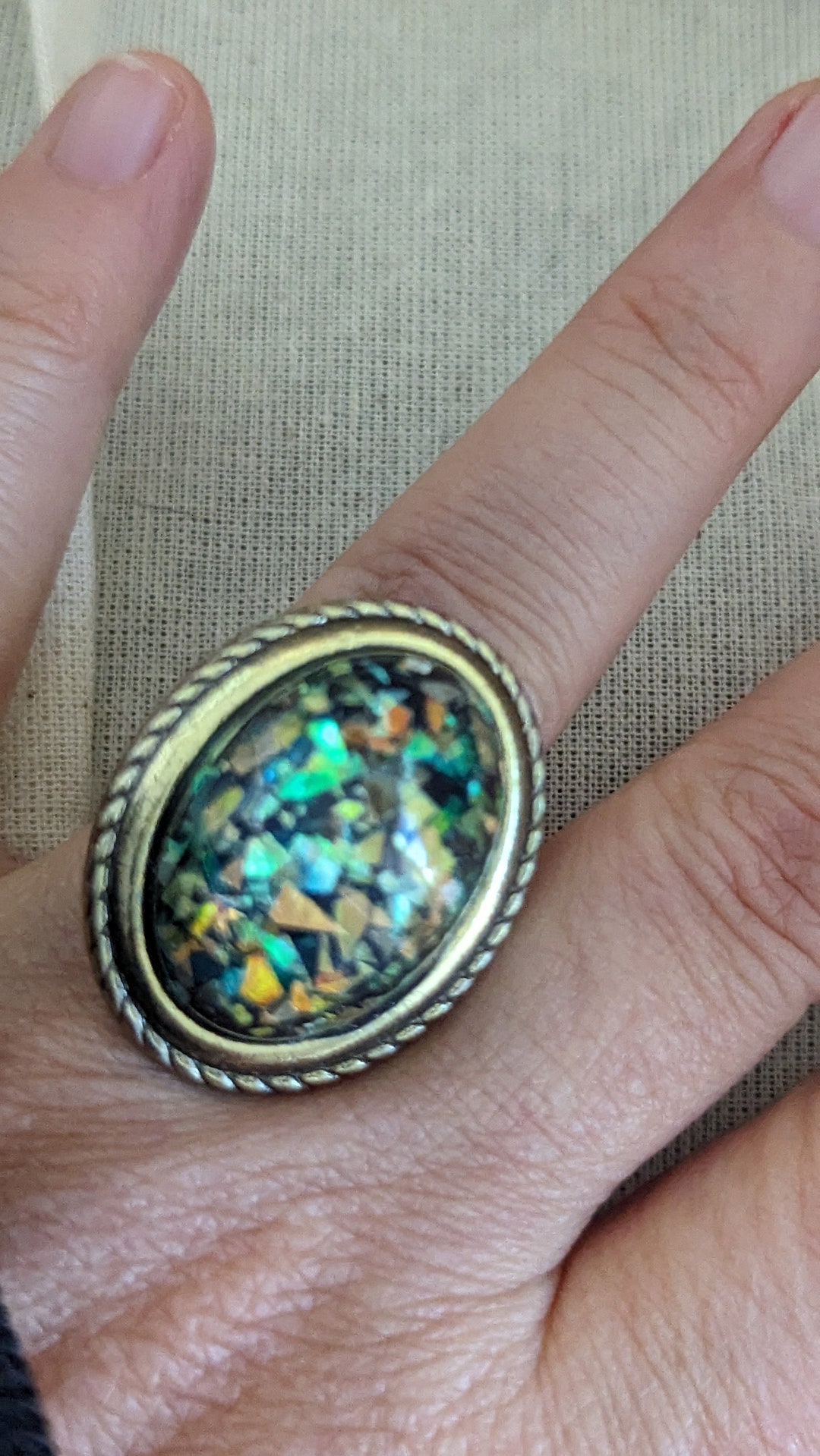 Vintage Confetti Stone Ring - Etsy
