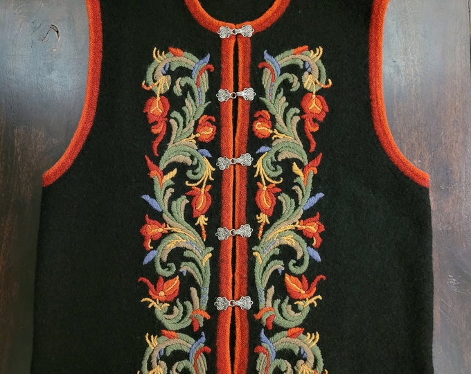 Vintage Vrikke Norwegian Boiled Wool Vest With Floral Embroidery - Etsy