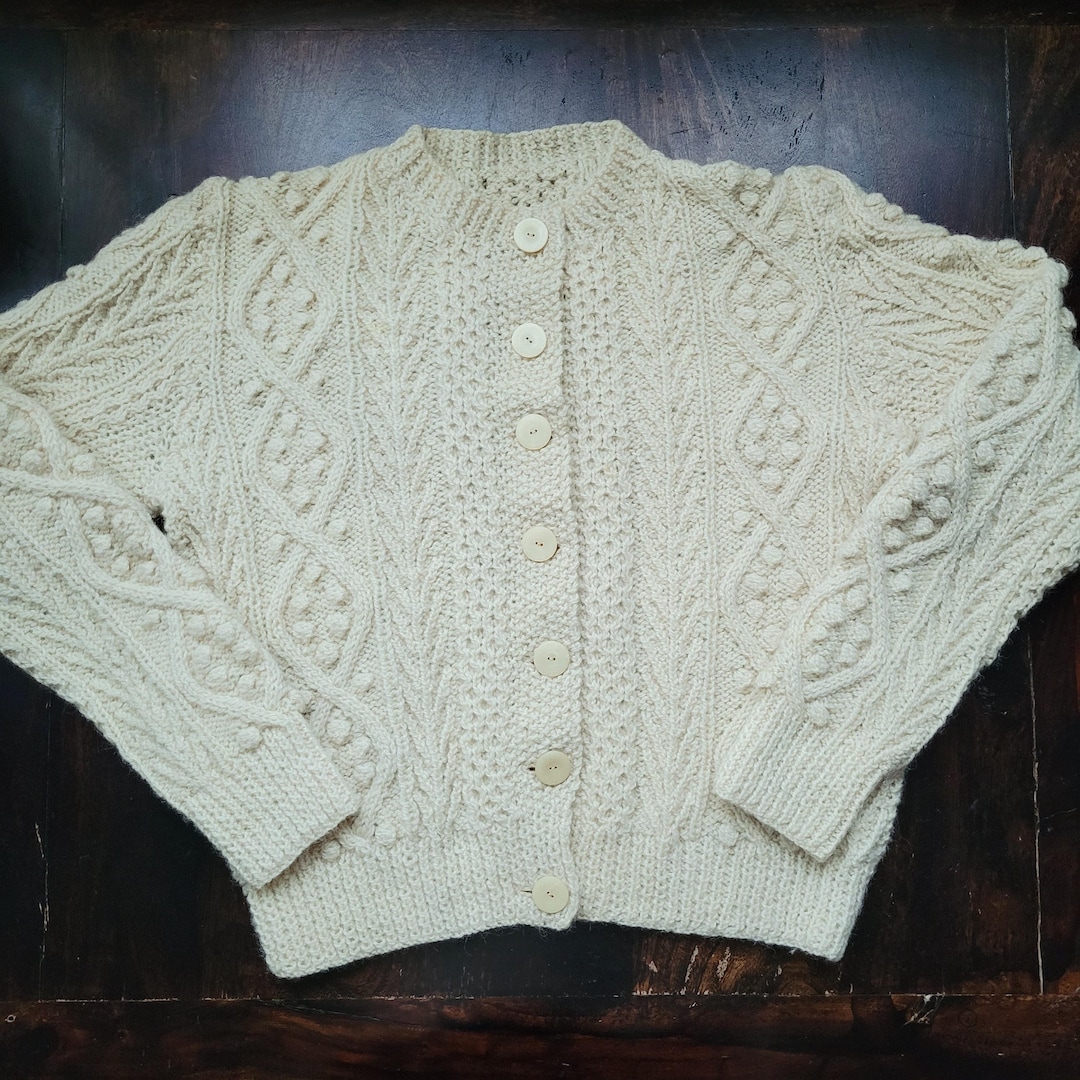 Vintage Aran Wool Hand-knitted Cardigan Size M - Etsy