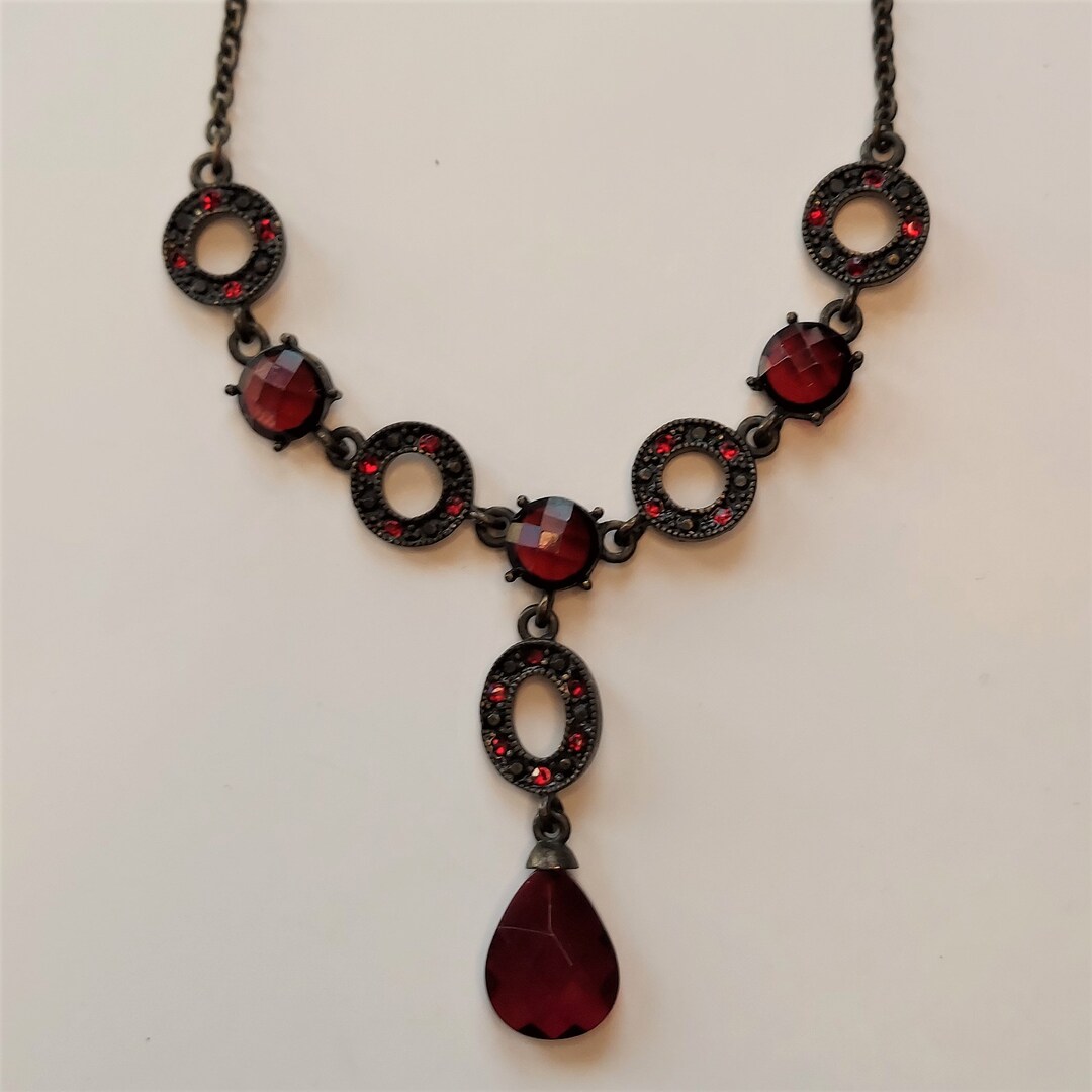 Vintage NINA RICCI for AVON Necklace Red Glass Rhinestone Victorian ...
