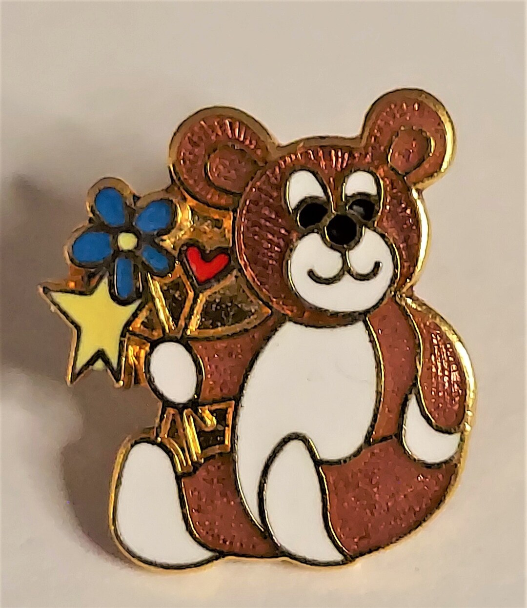 Vintage 1984 IFS Bear With Bouquet Pin - Etsy