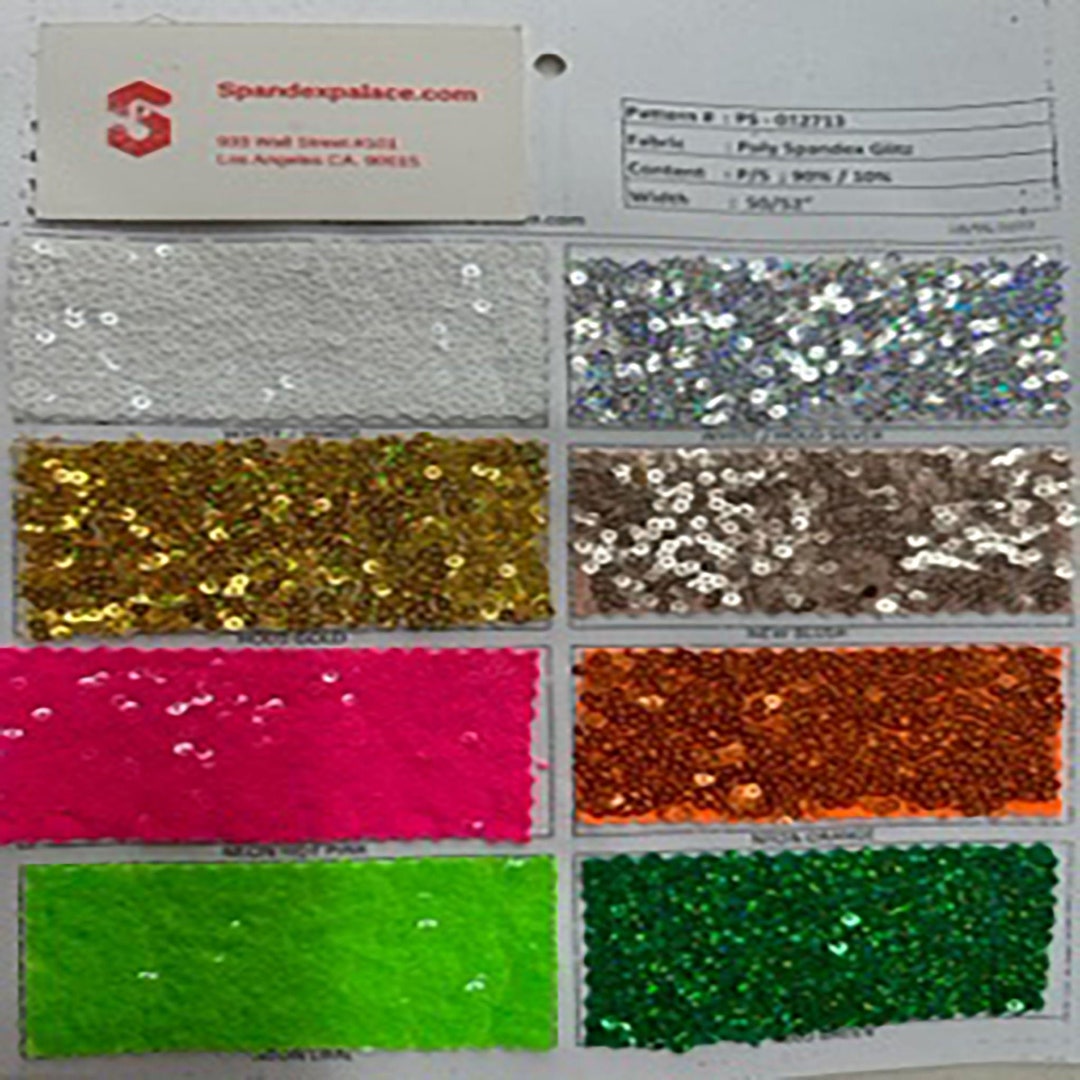 Ultimate Guide to 4-way Stretch Polyester Spandex Sequin Fabrics Color Card Spandex Palace - Etsy