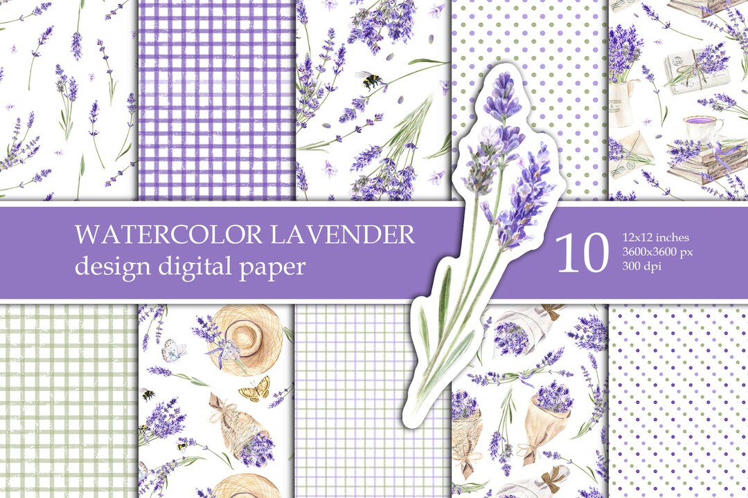 Lavender Flowers Watercolor Digital Paper Purple Lavender - Etsy
