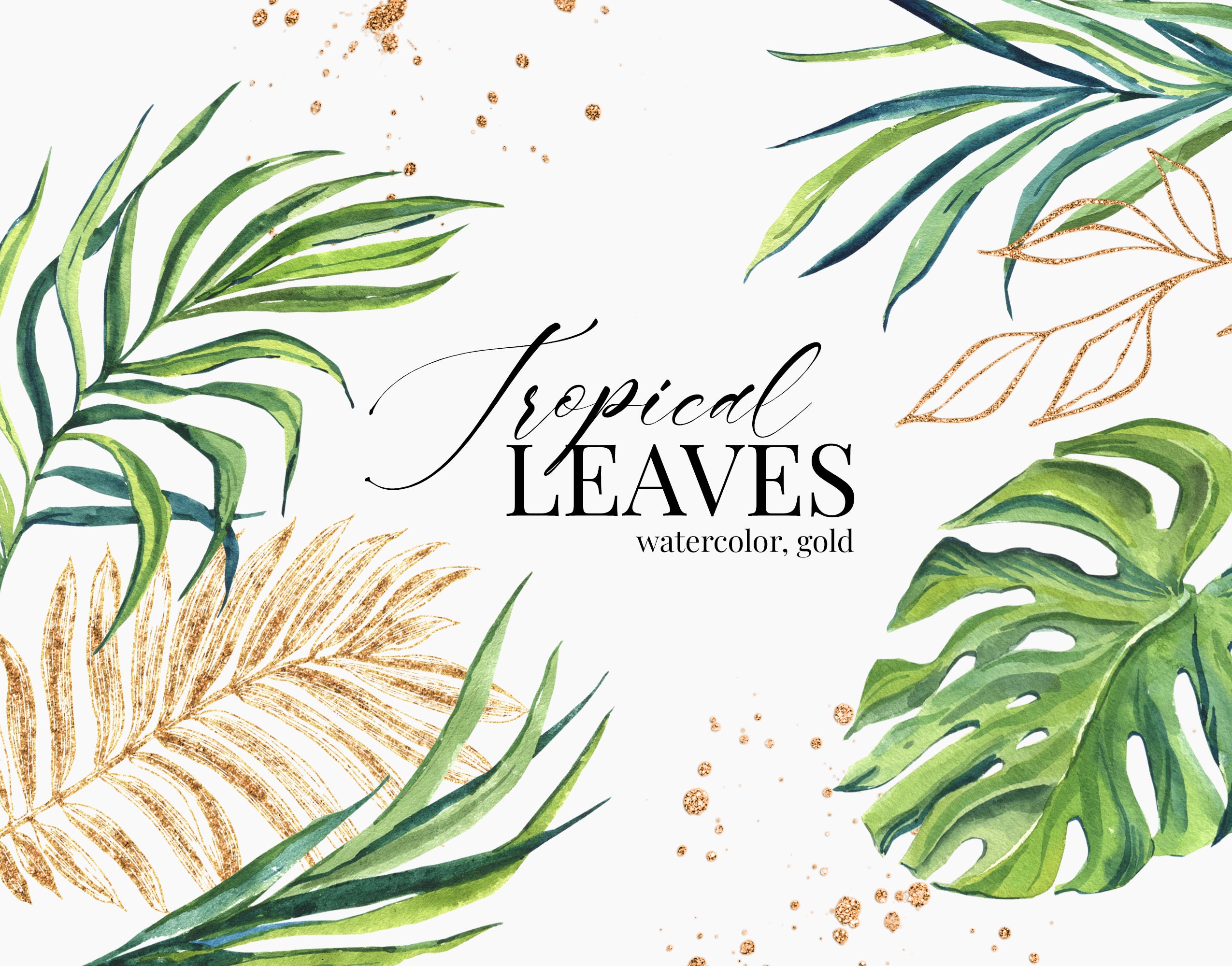 Greenery Clipart, Foliage Green Floral, Tropical Watercolor Clipart ...