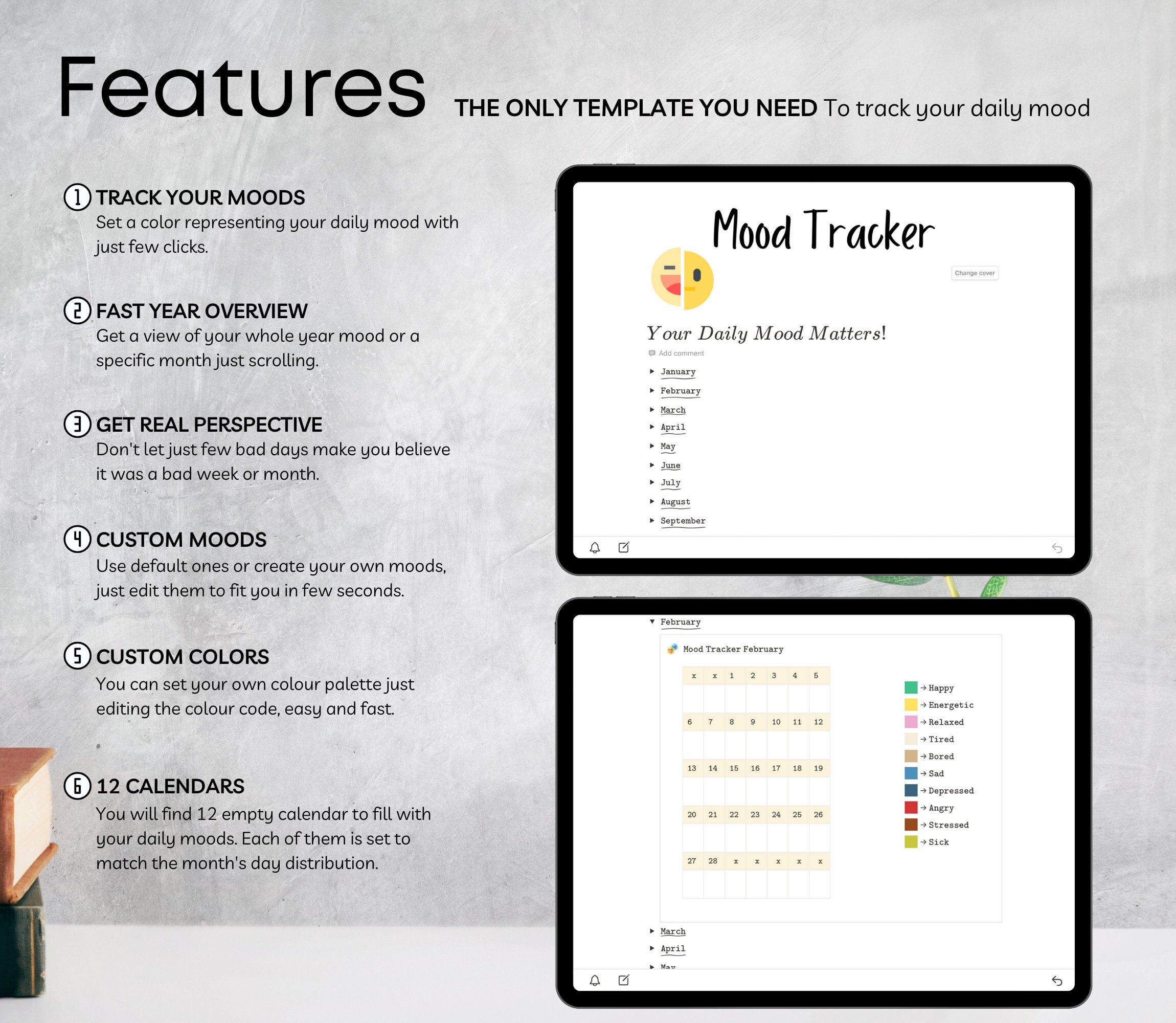 Digital Mood Tracker, Mood Journal Notion Template, Mood Calendars ...