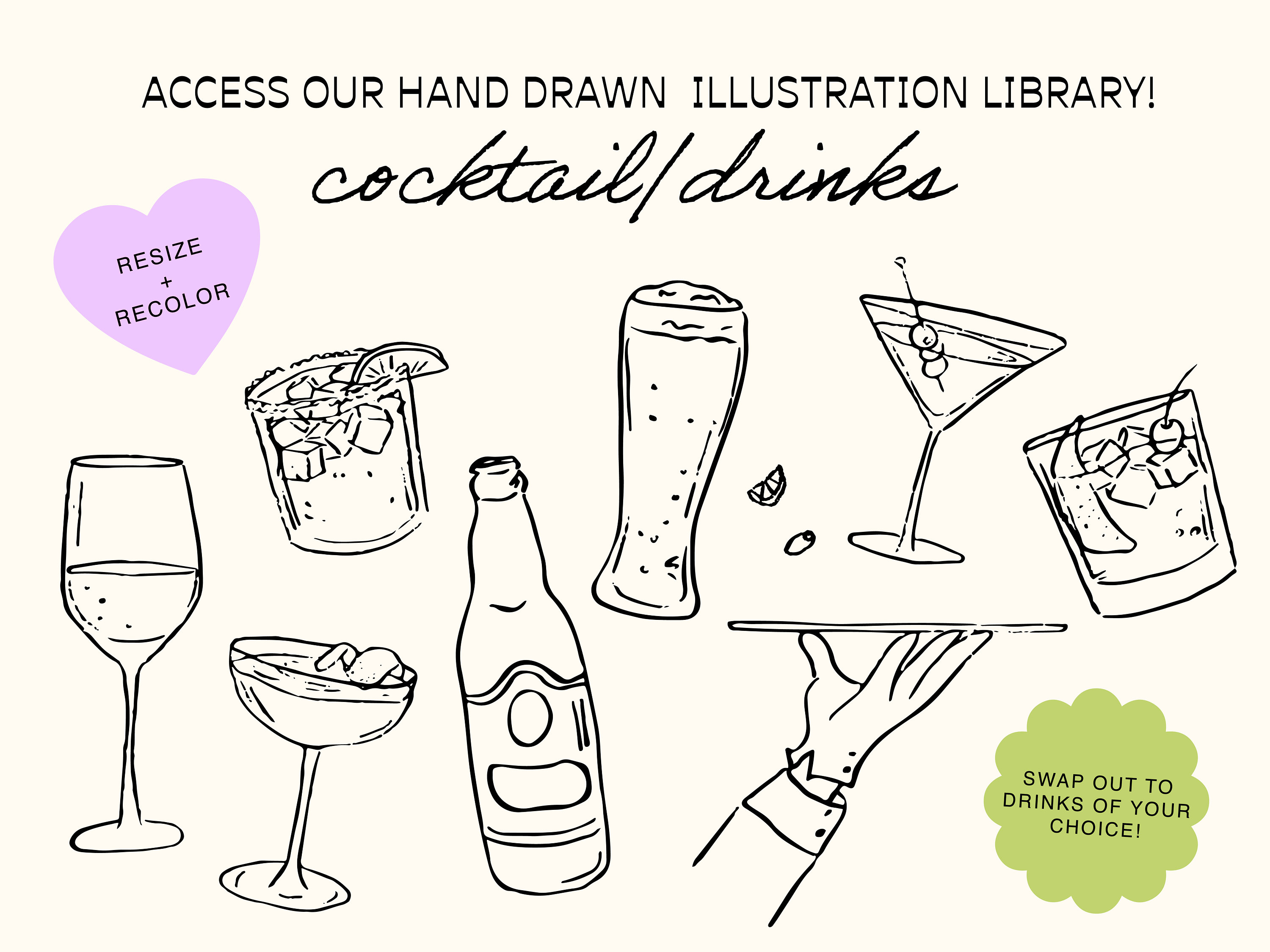 Signature Drinks Sign Template, Custom Cocktails, Bar Sign, Hand Drawn ...
