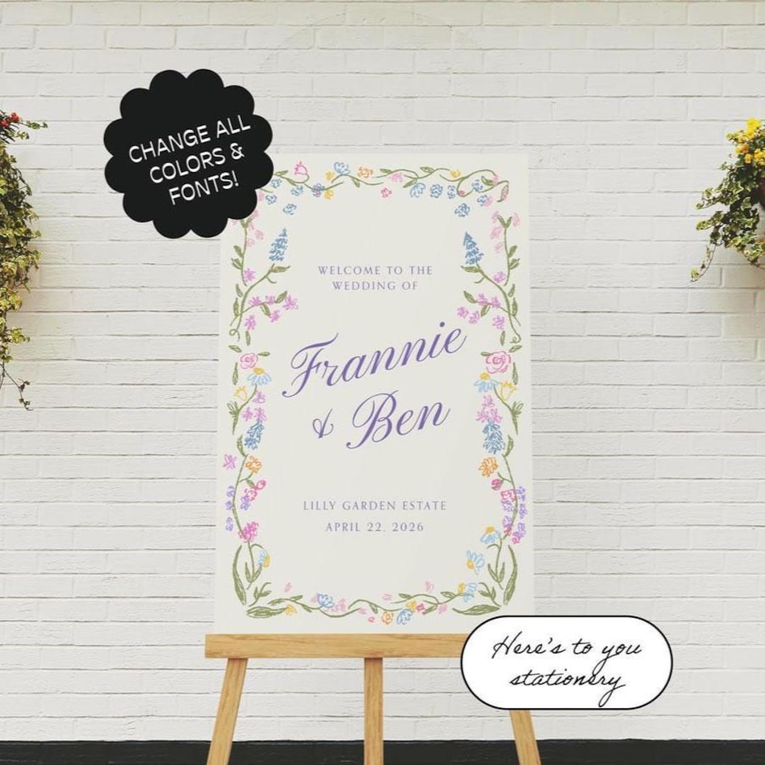 Editable Wedding Welcome Sign Template| Hand-drawn Floral Border ...