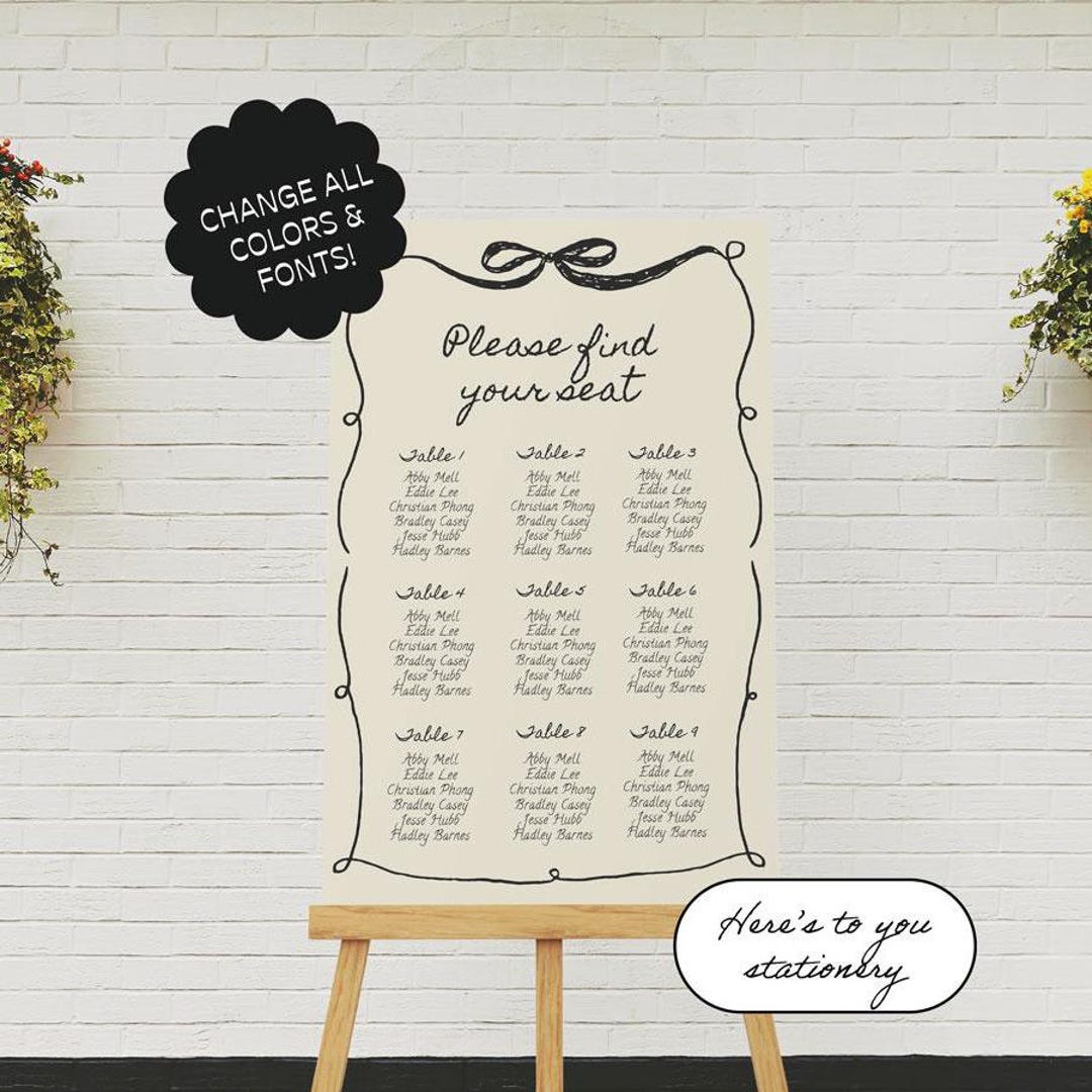 Seating Chart Sign Template, Event Sign, Hand Drawn, Handwritten Fonts ...