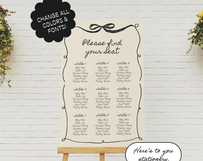 Seating Chart Sign Template, Event Sign, Hand Drawn, Handwritten Fonts ...