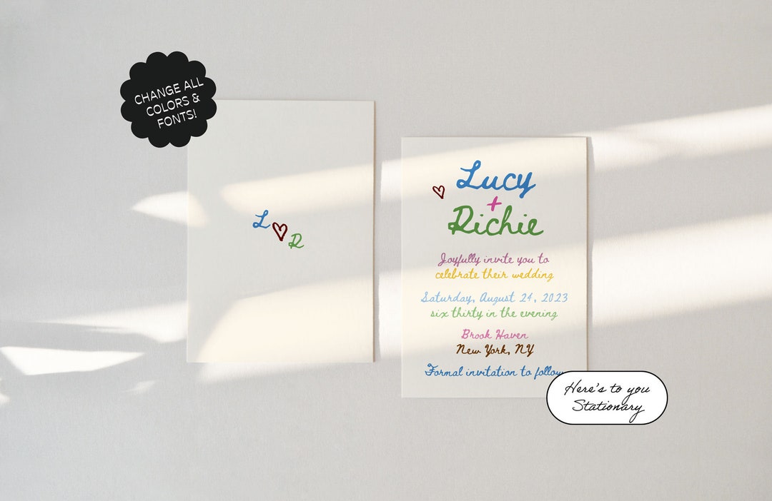 Colorful Chic Save the Date Template, Handwritten Font, Rainbow ...