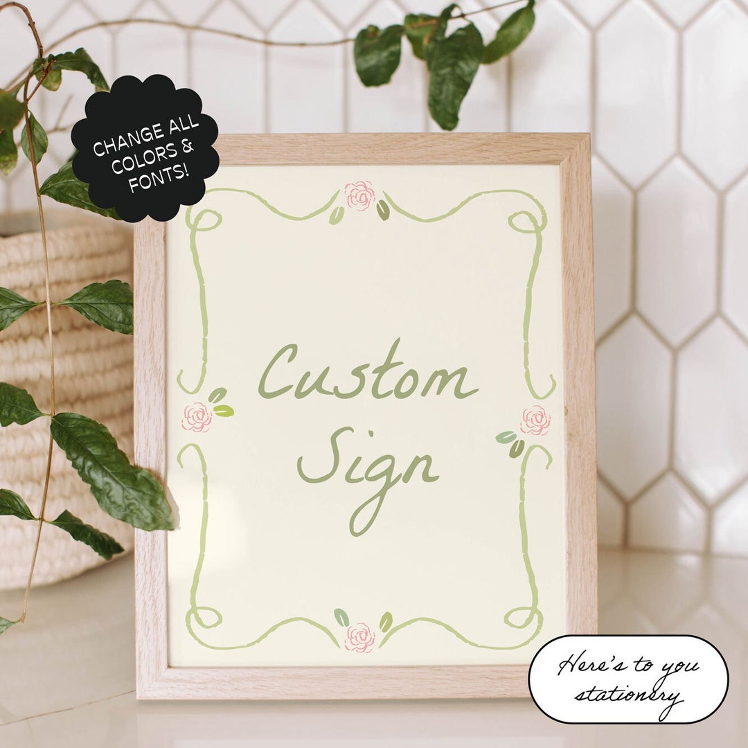 Editable Custom Sign Template, Custom Cocktails, Hand Drawn ...