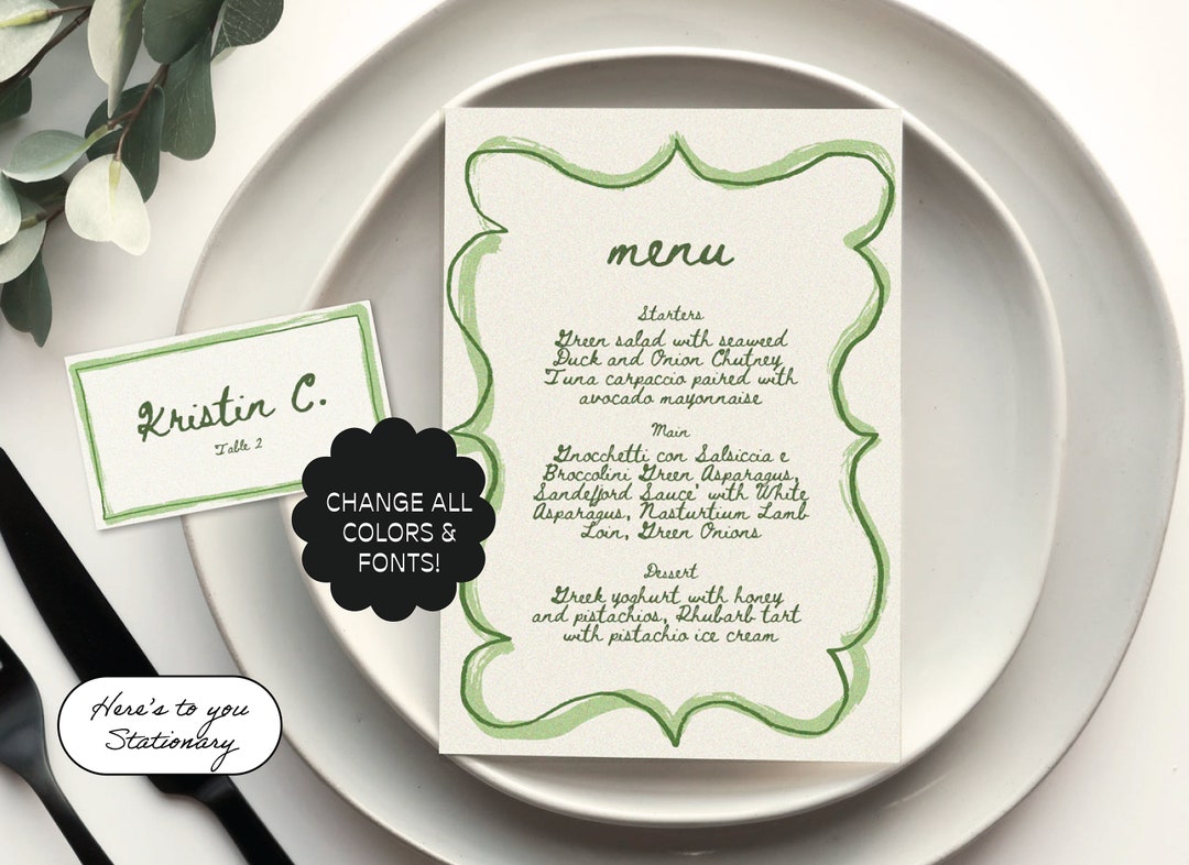Editable Hand Drawn Menu + Name Card Template, Colorful Handwritten ...
