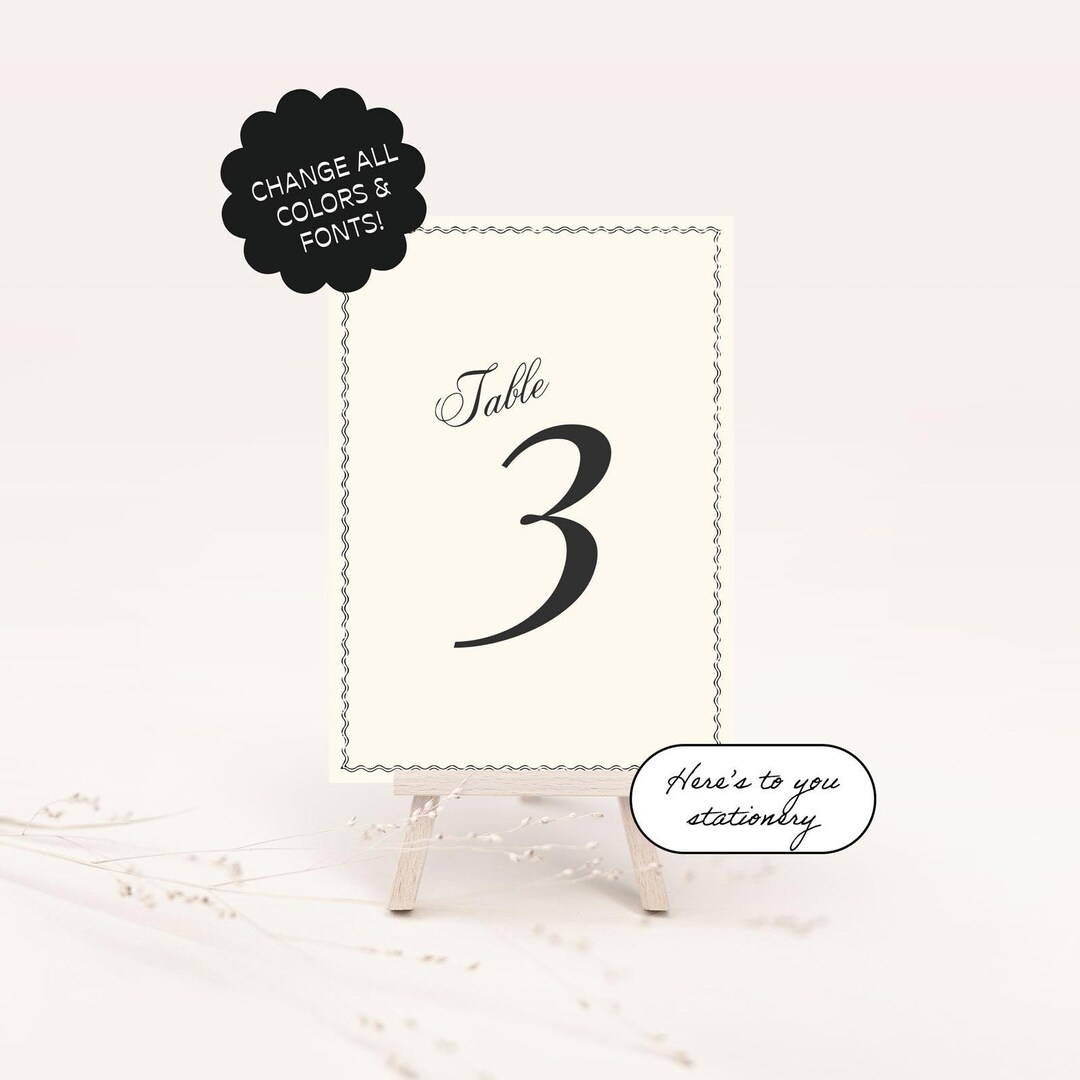 Table Number Template, Seating Sign, Hand Drawn Table Placement ...