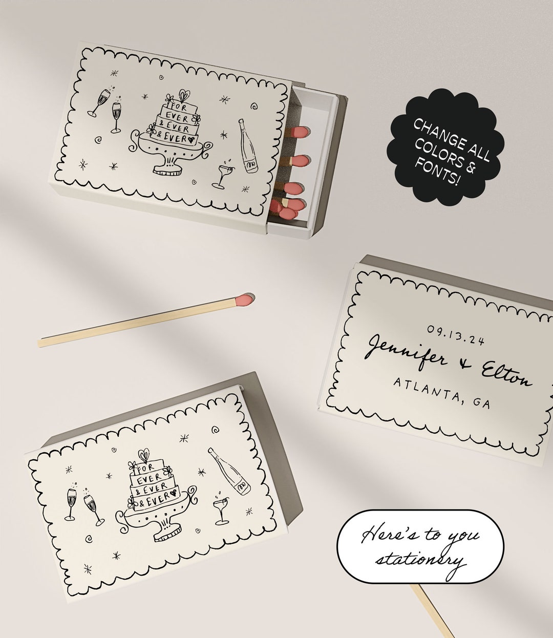 Whimsical Matchbook Favor Template, Personalized Matches, Wedding Party ...