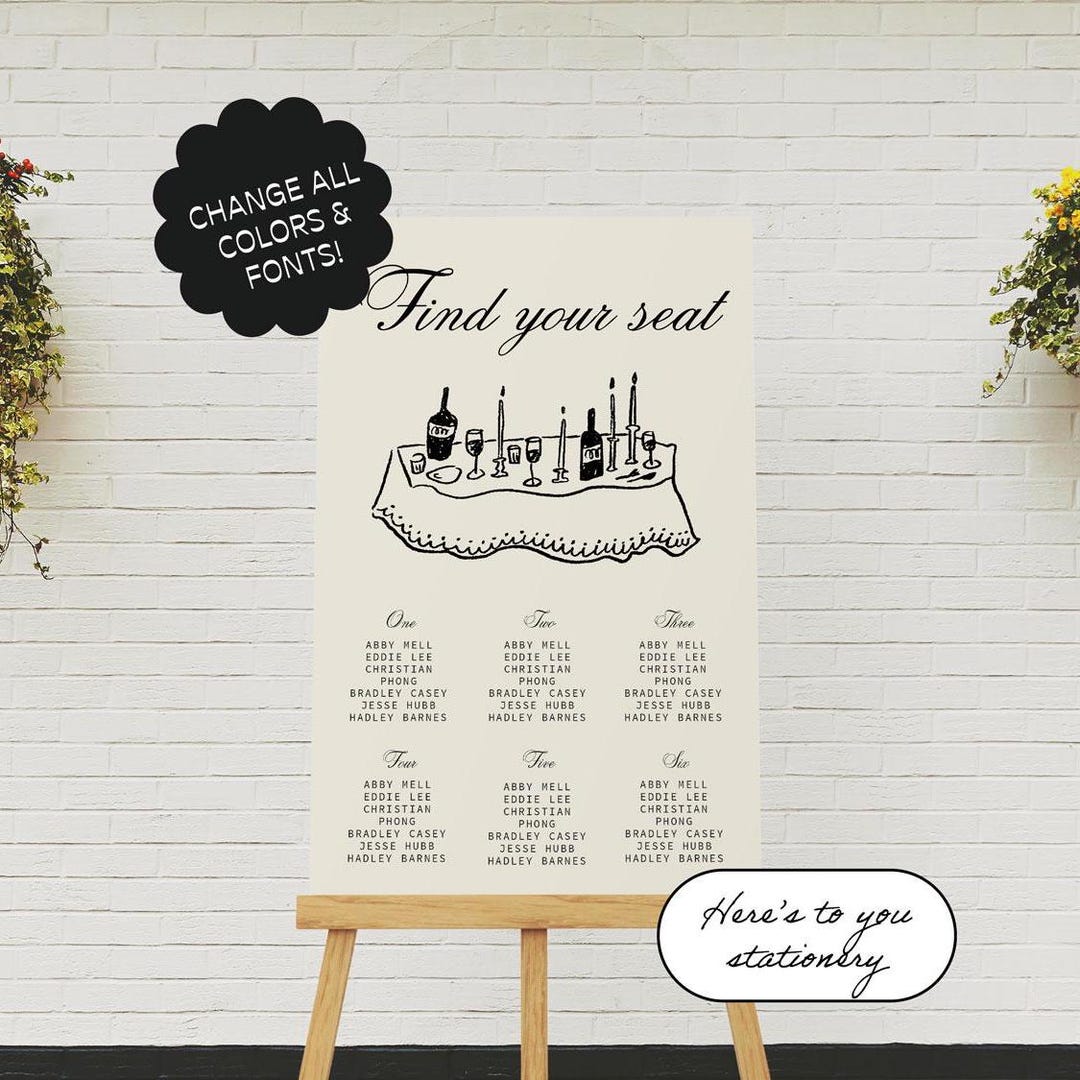 Seating Chart Sign Template, on the Day Signage, Dinner Party Table ...