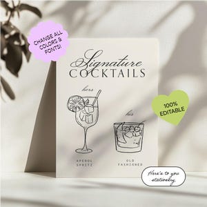 Signature Drinks Sign Template, Custom Cocktails, Hand Drawn ...