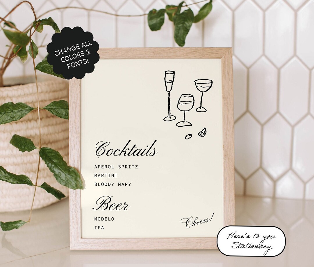Editable Hand Drawn, Cocktail Menu, Bar Menu, Hand Written, Printable ...