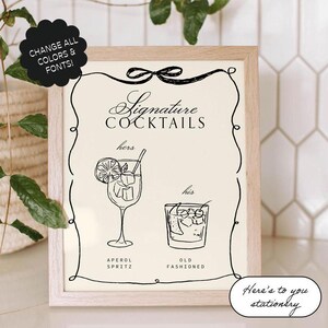 Signature Drinks Sign Template, Hand Drawn, Custom Cocktail ...